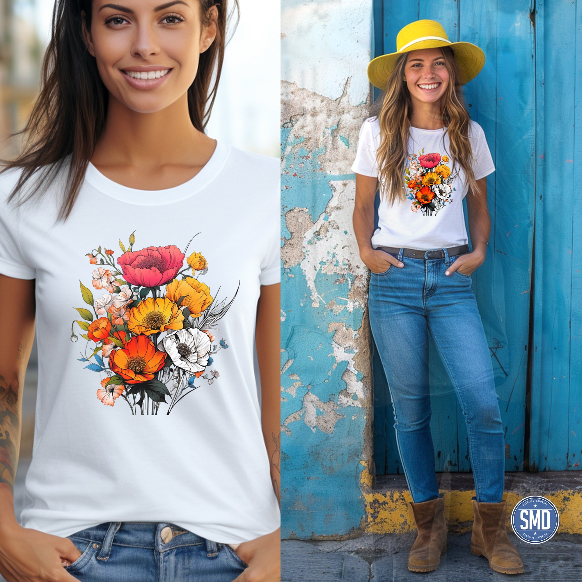 Flower Graphic Tshirt Sunflower Shirt for Women, Wildflower Design ...