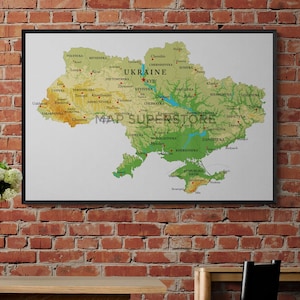 Ukraine Physical Geography Map: Canvas or Poster Print - Etsy