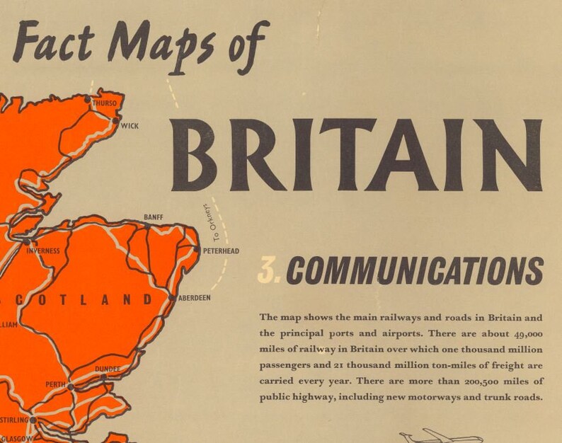 Vintage Fact Maps of Britain Communications 1962 Canvas or Poster Print ...