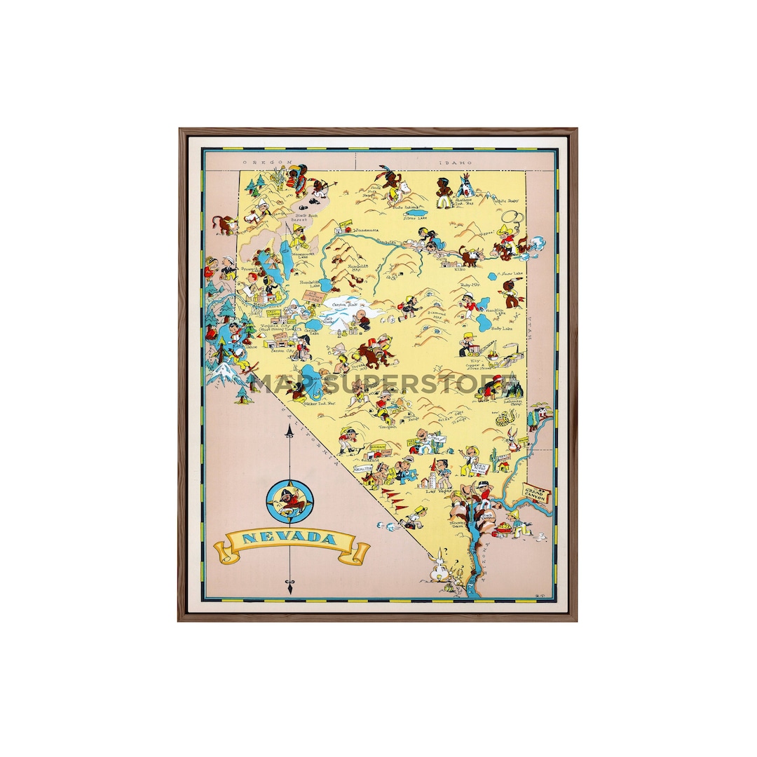 Vintage 1935 Nevada Pictorial Map - Frank J. Taylor & Ruth Taylor White ...