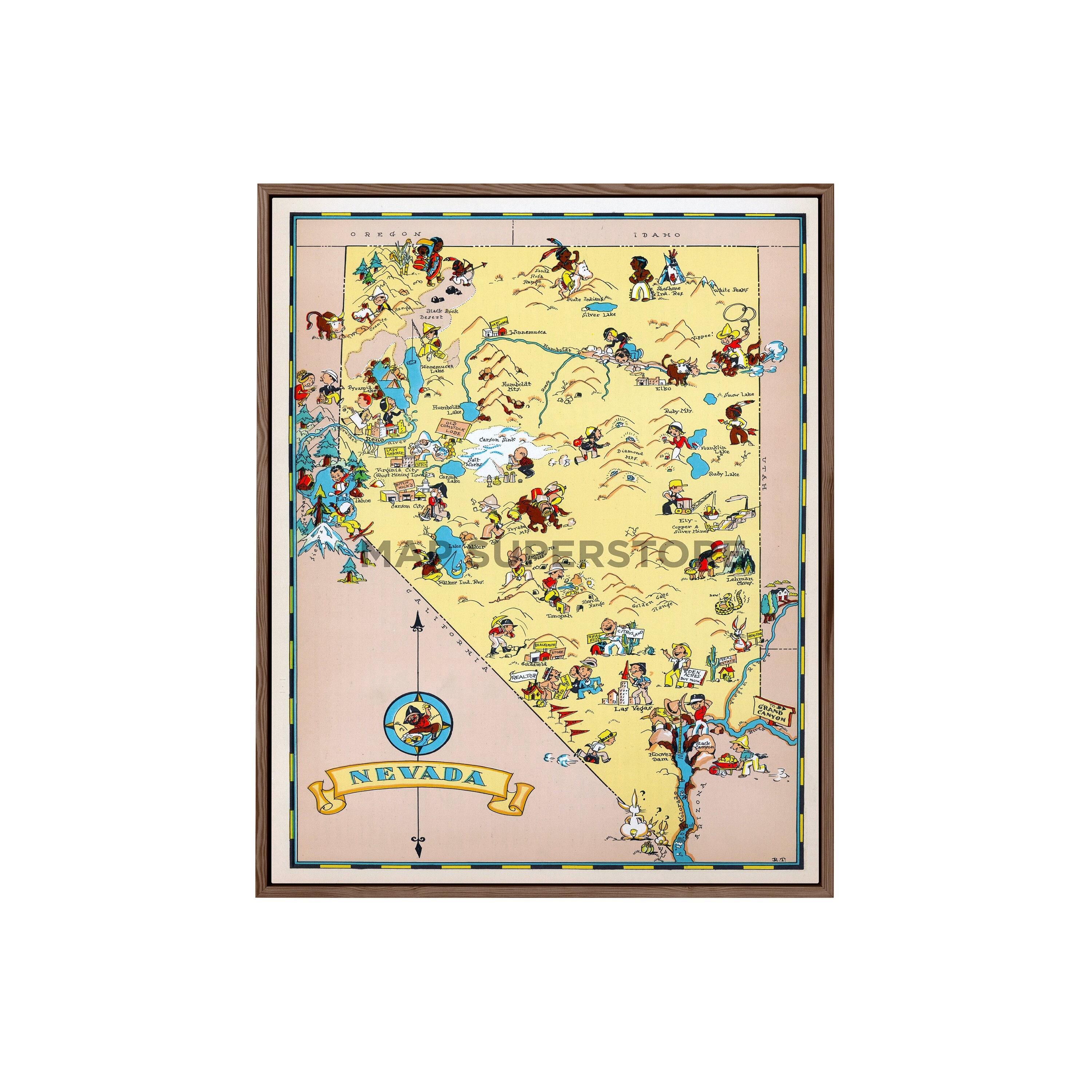 Vintage 1935 Nevada Pictorial Map - Frank J. Taylor & Ruth Taylor White ...