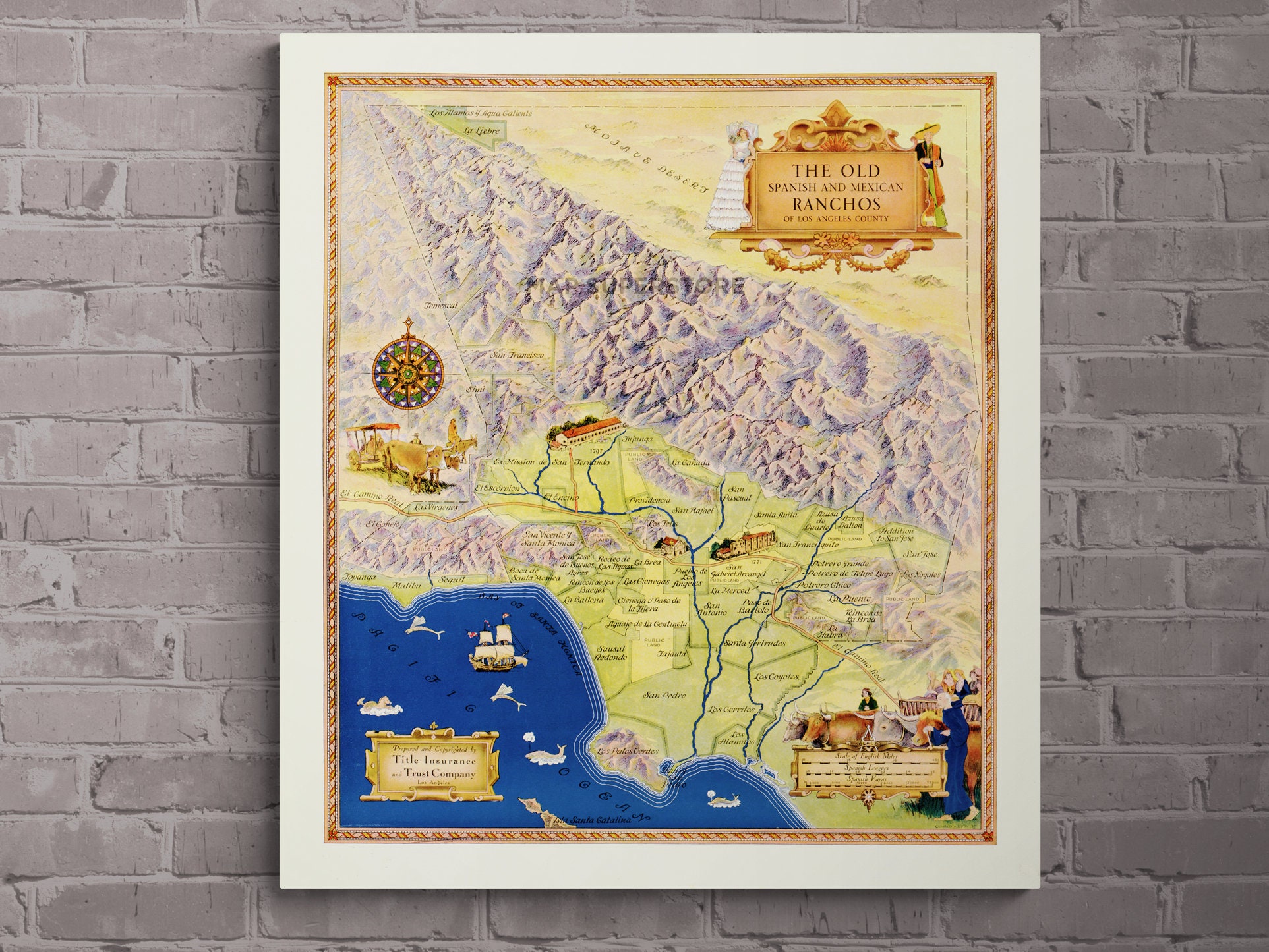 Vintage Pictorial Map - the Old Spanish and Mexican Ranchos of Los ...