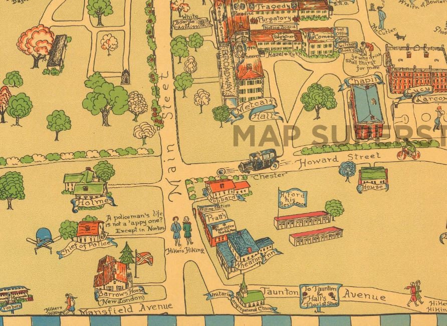 Wheaton College Bird's-eye View Map - Vintage Pictorial Map of Norton ...