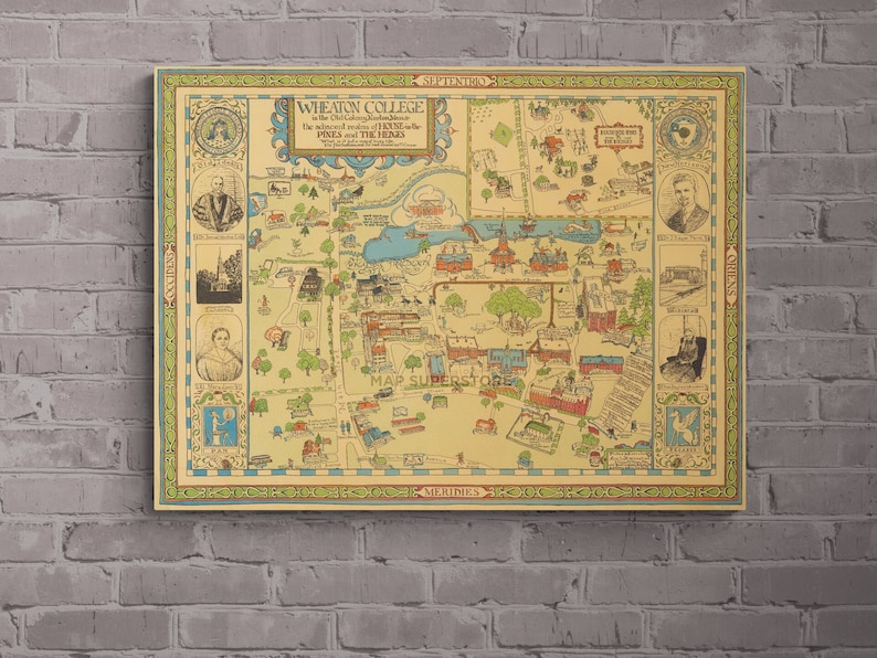 Wheaton College Bird's-eye View Map - Vintage Pictorial Map of Norton ...
