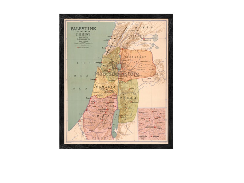 Vintage Palestine Map: 1916 Restored Bible Lands Map Print - Etsy