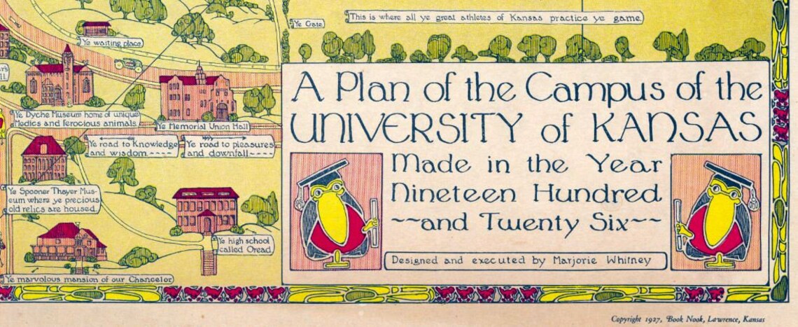 Vintage University of Kansas Campus Map - 1927 Marjorie Whitney Bird's ...