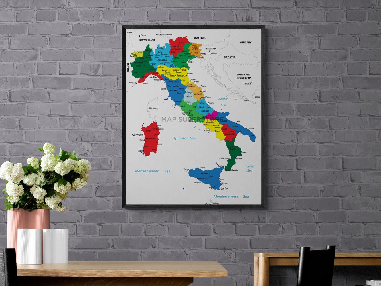 Colorful Political Map of Italy: Canvas or Poster Print - Etsy