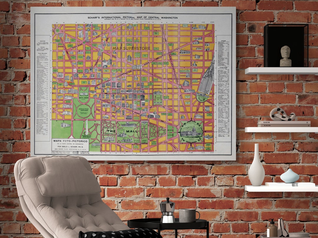 Vintage Pictorial Map - Scharf's International Map of Central ...