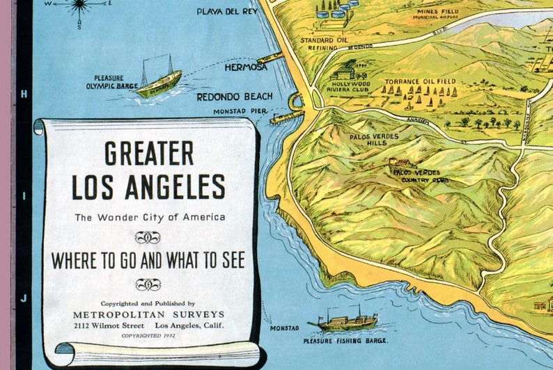 Vintage 1932 Map of Greater Los Angeles: Wonder City of America ...