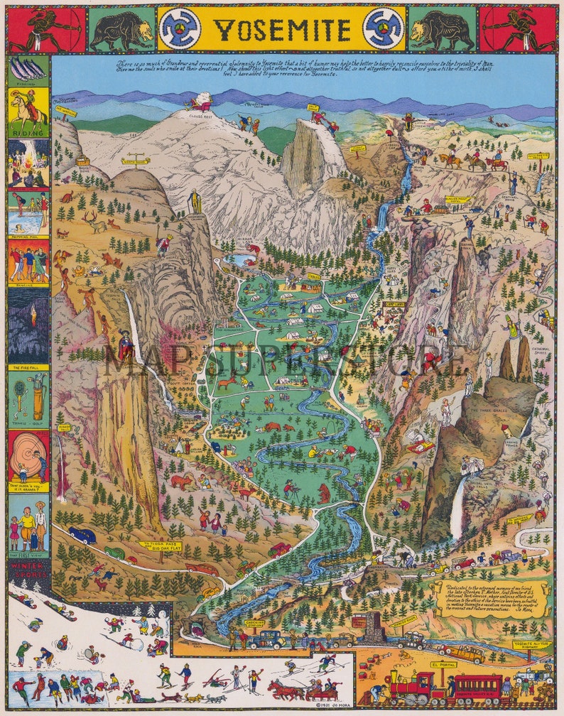 Vintage Yosemite Valley Map Print: Restored 1931 Jo Mora Art - Etsy