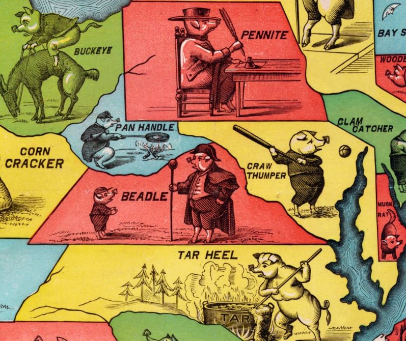 Whimsical 1884 Nickname Map of American States: Exploring the Colorful ...