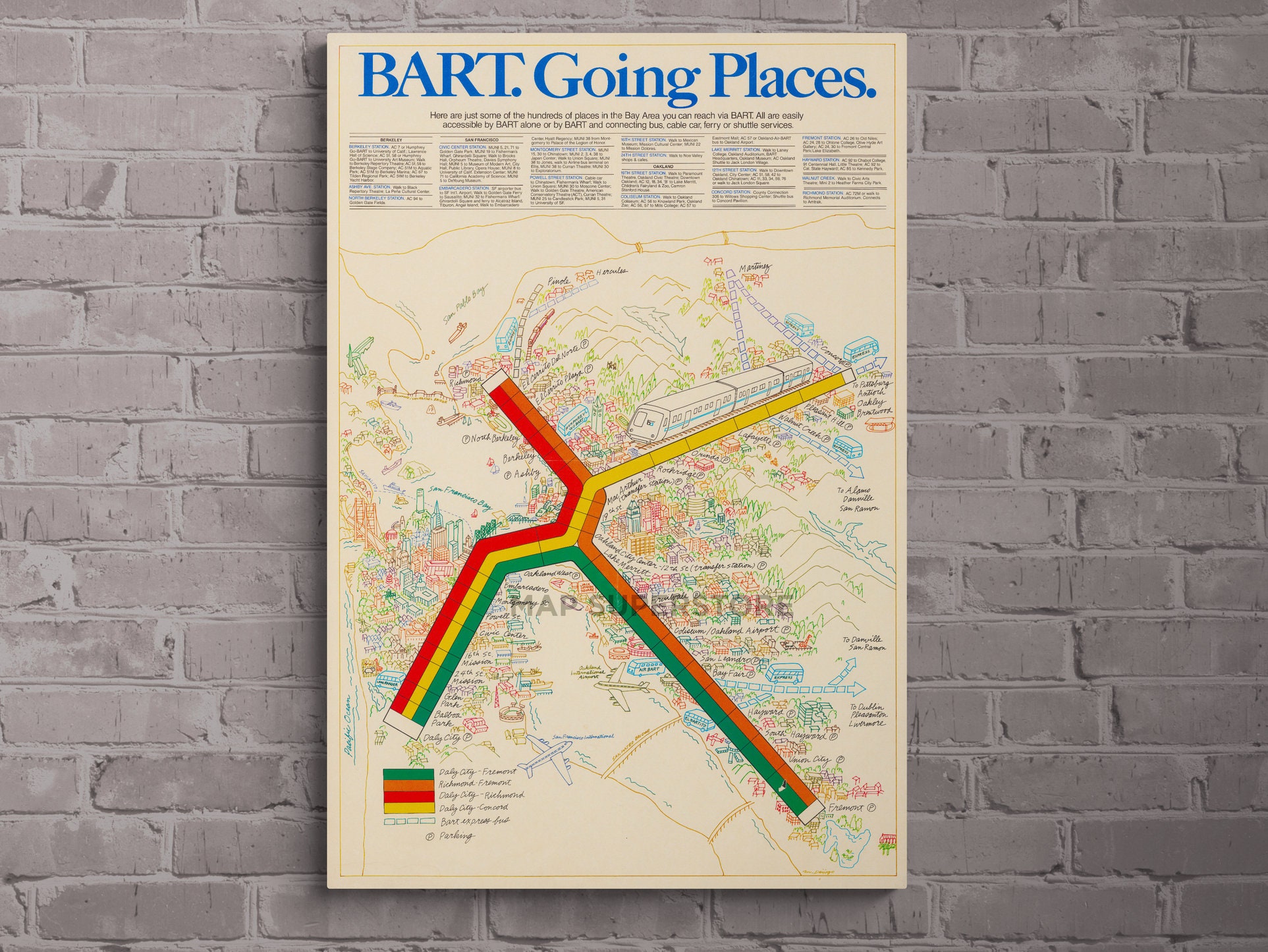 BART Going Places - Commemorative Pictorial Map (1982) - Canvas or ...