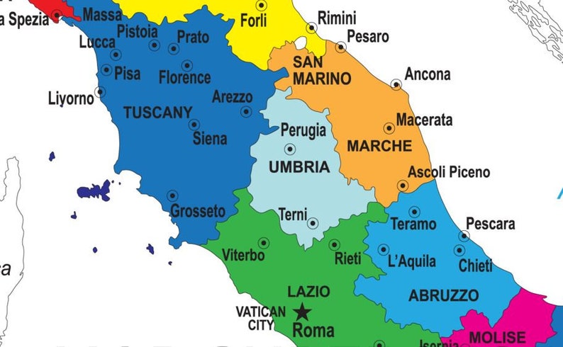 Colorful Political Map of Italy: Canvas or Poster Print - Etsy