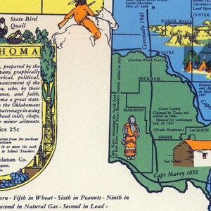 1937 Vintage Pictorial Map of Oklahoma: Historical & Industrial Art - Etsy