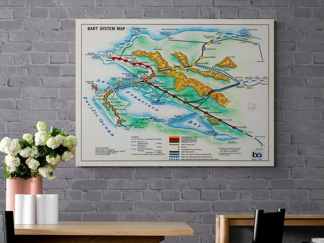 Vintage 1989 BART System Map: San Francisco Bay Area Transit Poster or ...
