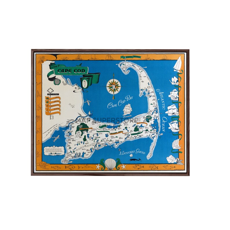 Vintage Pictorial Map of Cape Cod, Massachusetts - Etsy