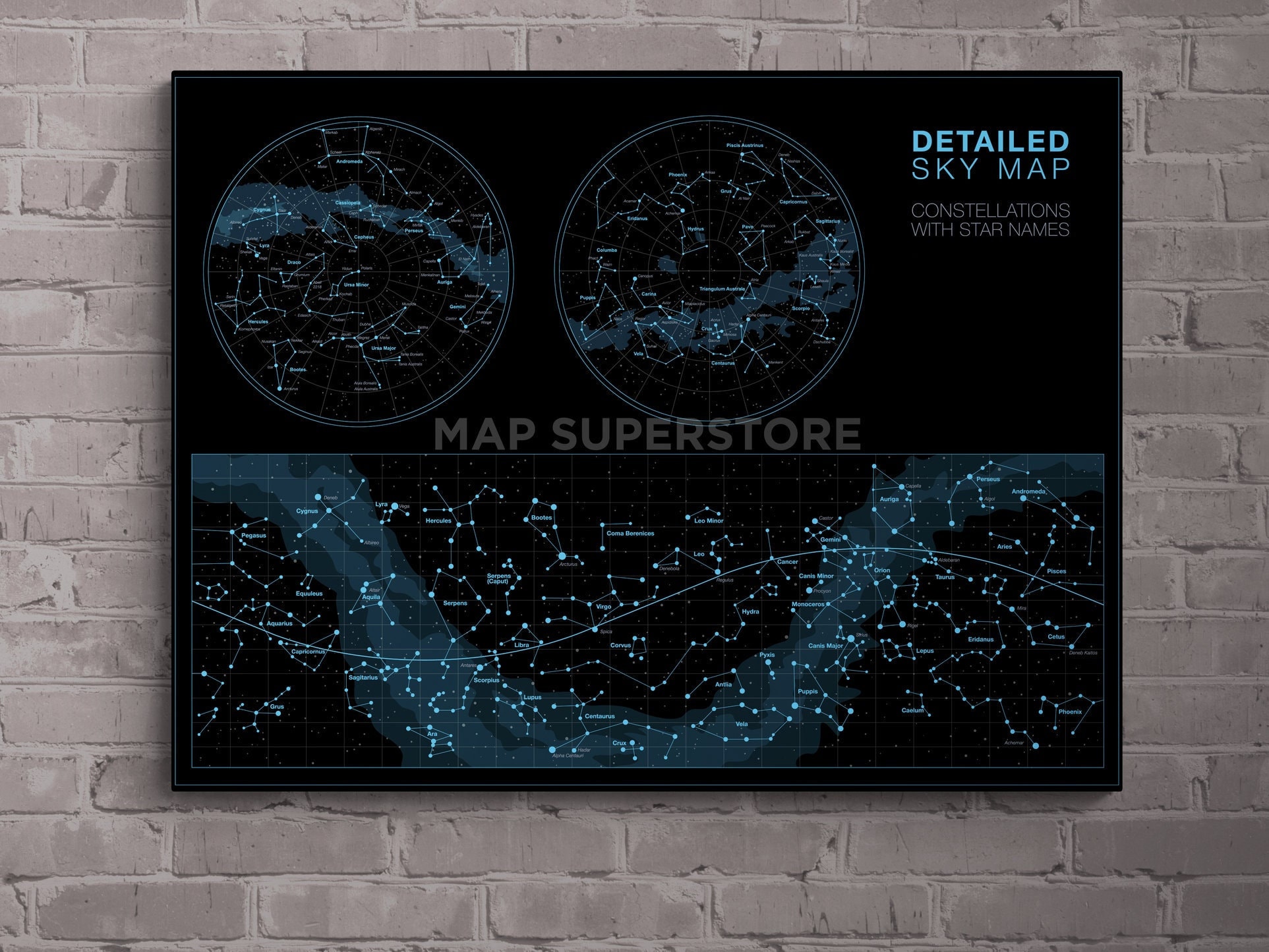 Highly Detailed Sky Maps With Star and Constellation Names | Canvas or ...