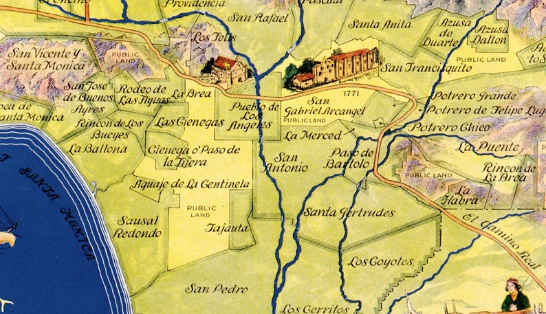 Vintage Pictorial Map - the Old Spanish and Mexican Ranchos of Los ...