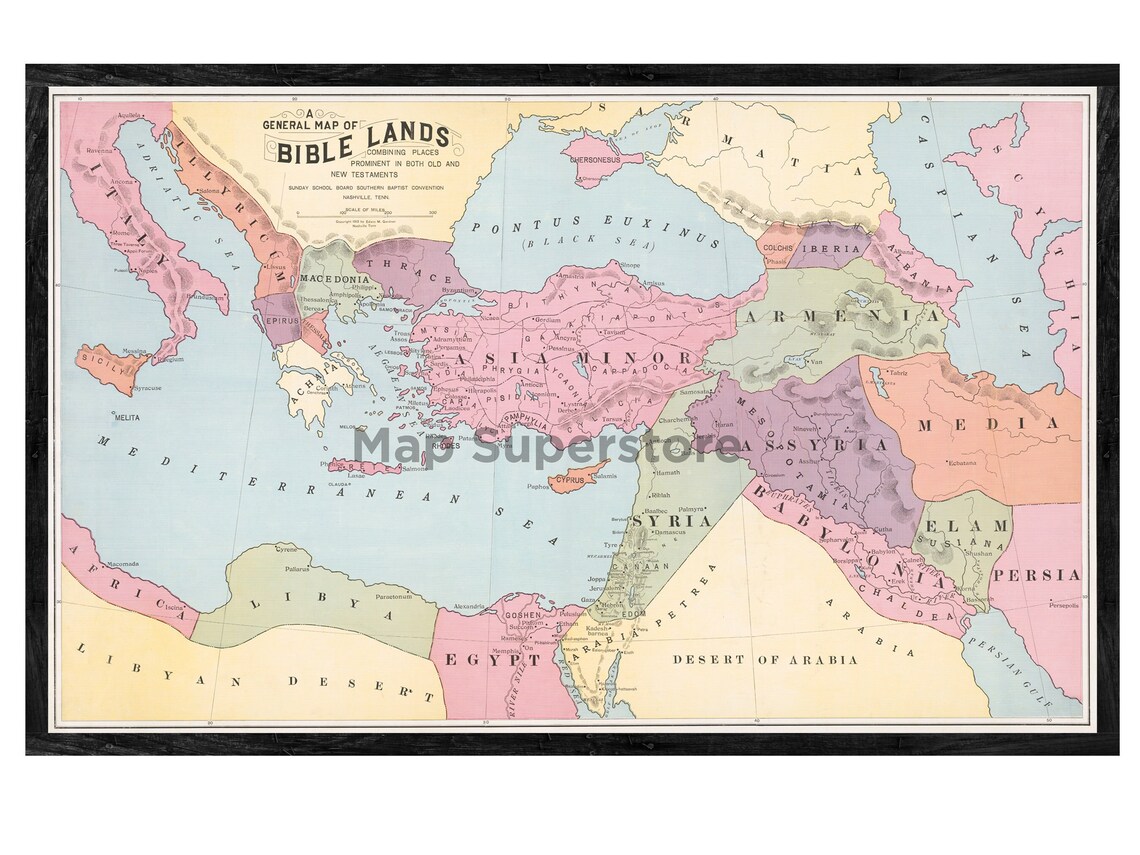 A General Map of Bible Lands | Vintage Bible Map | Restored Bible Map ...