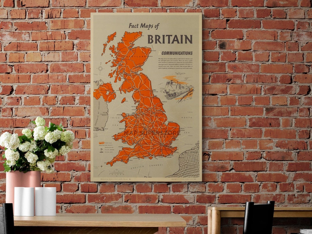 Vintage Fact Maps of Britain - Communications (1962) | Canvas or Poster ...
