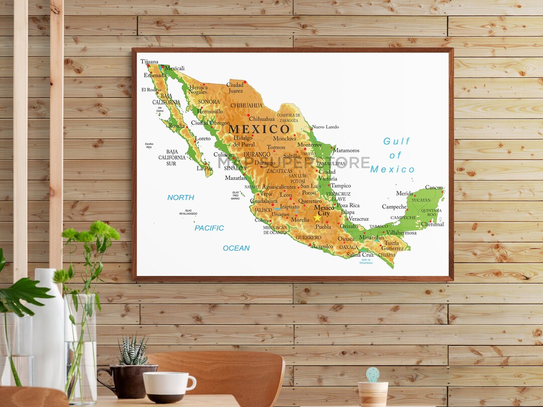 Mexico Physical Geography Map: Canvas or Poster Print - Etsy
