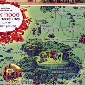 Vintage Robin Hood Map of Sherwood Forest - Pictorial Print - Etsy