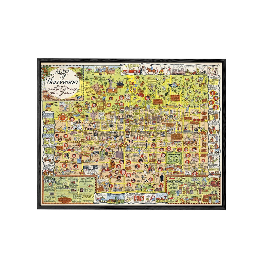 Vintage 1928 Map of Hollywood - Harrison Godwin's Whimsical Masterpiece ...