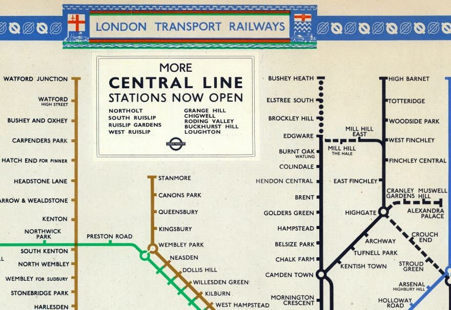 Vintage London Underground Map: Central Line Expansion (1947) | Canvas ...