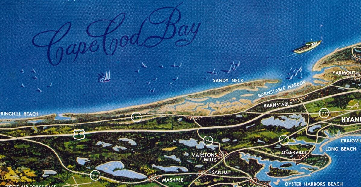 Vintage Aerial View Map of Cape Cod, Nantucket, and Martha's Vineyard ...