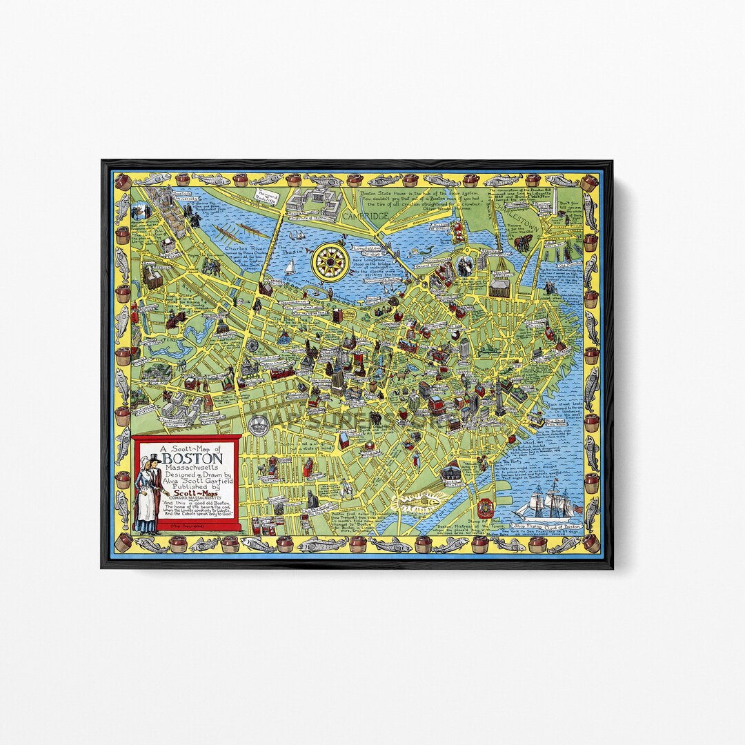 1950 Scott-map of Boston, Massachusetts - A Bird's-eye View - Etsy