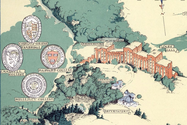 Vintage 1943 Map of Wellesley College Campus - Etsy