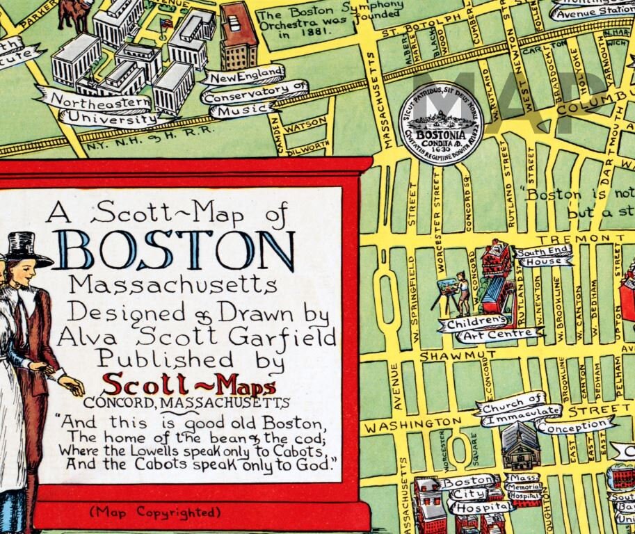 1950 Scott-map of Boston, Massachusetts - A Bird's-eye View - Etsy