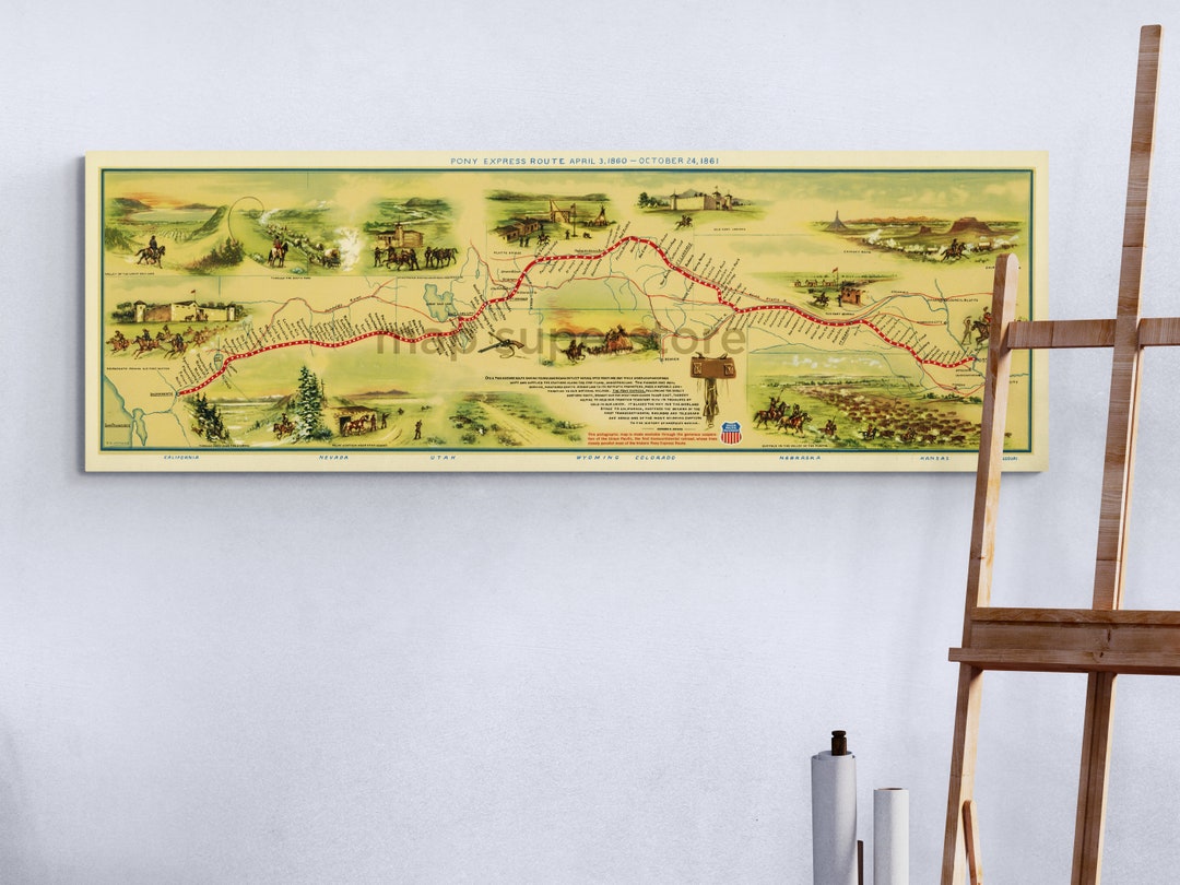 Vintage Pony Express Route Map - Tracing the Historic Journey of the ...