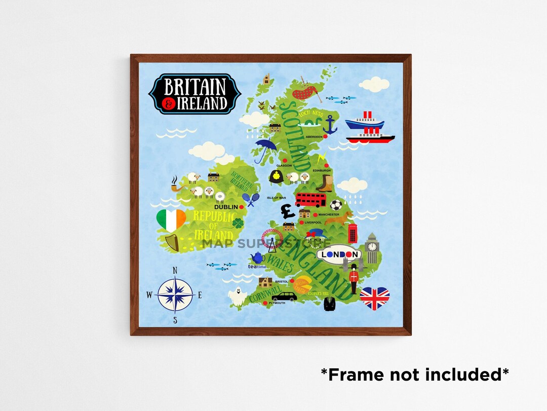 Cartoon Map of Britain and Ireland: Fun Adventure Kids Poster or Canvas ...
