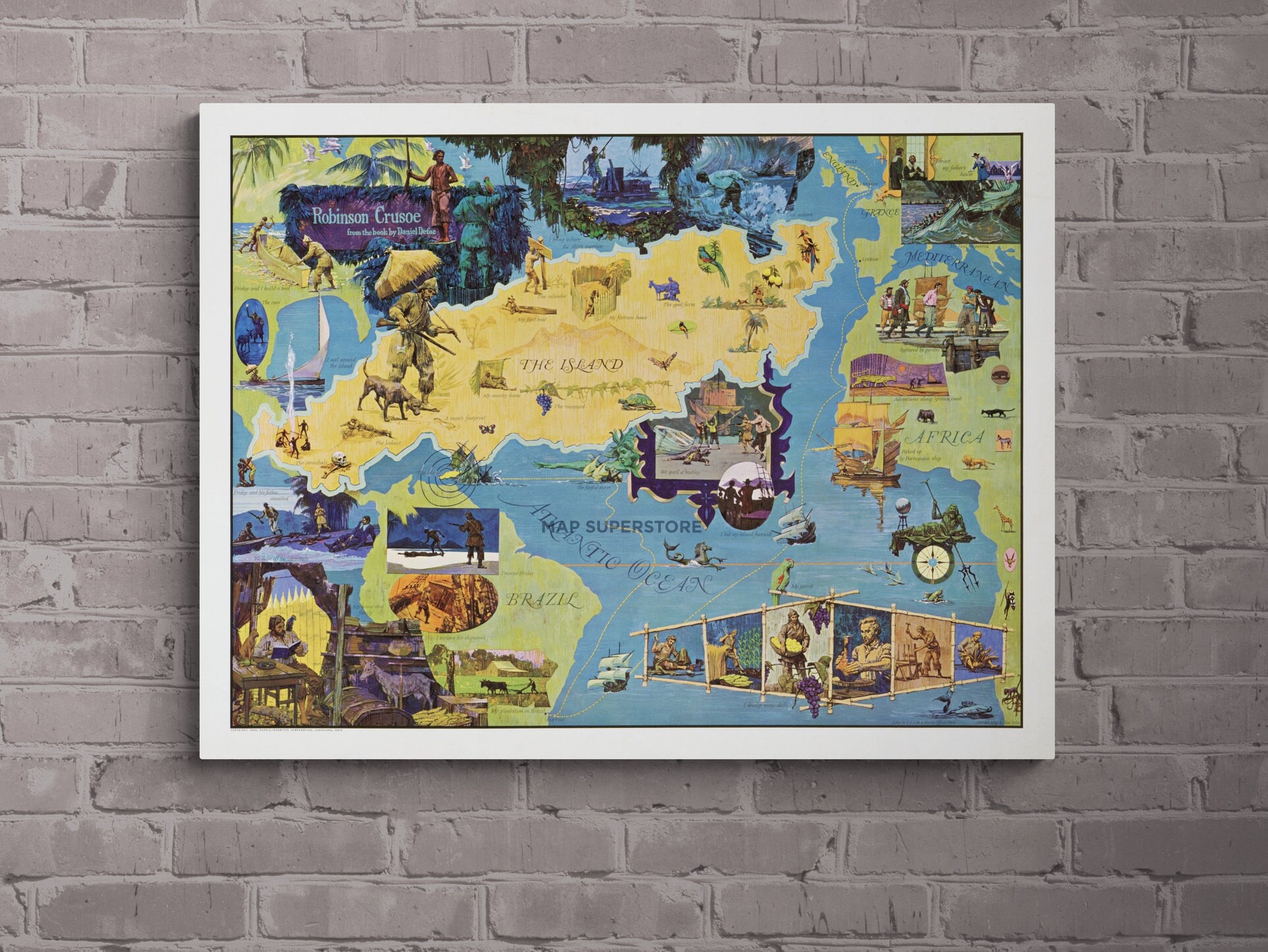 Vintage Pictorial Map Robinson Crusoe: From the Book by - Etsy