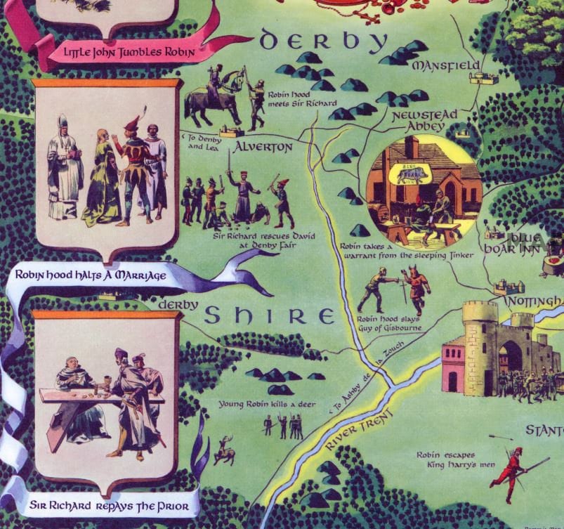 Vintage Pictorial Map - Adventures of Robin Hood and His Merry Men ...