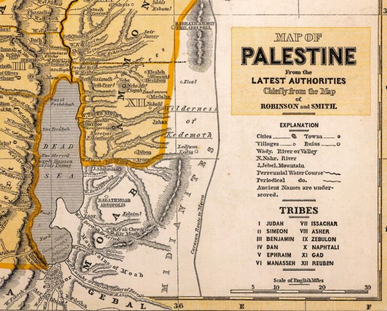 Antique Palestine Map 1844: Historical Biblical Cartography Print - Etsy