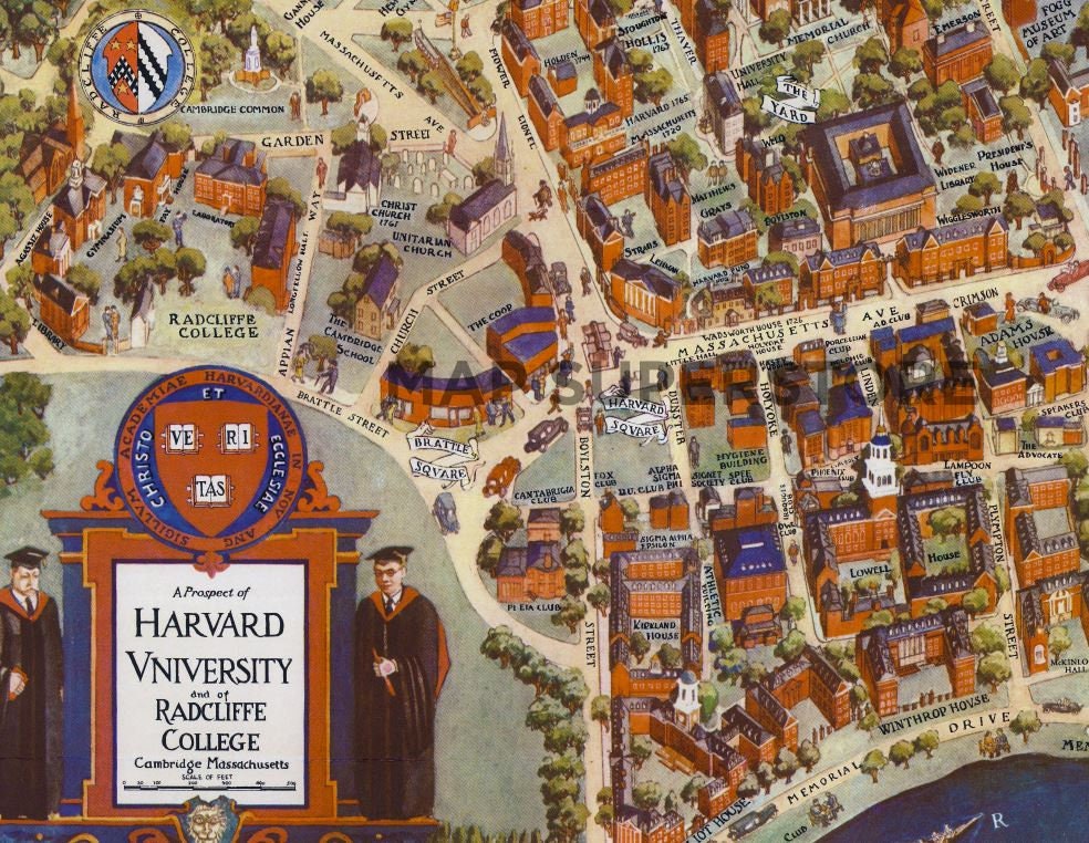 Vintage Harvard University Map Print: 1935 Tercentenary Edition - Etsy