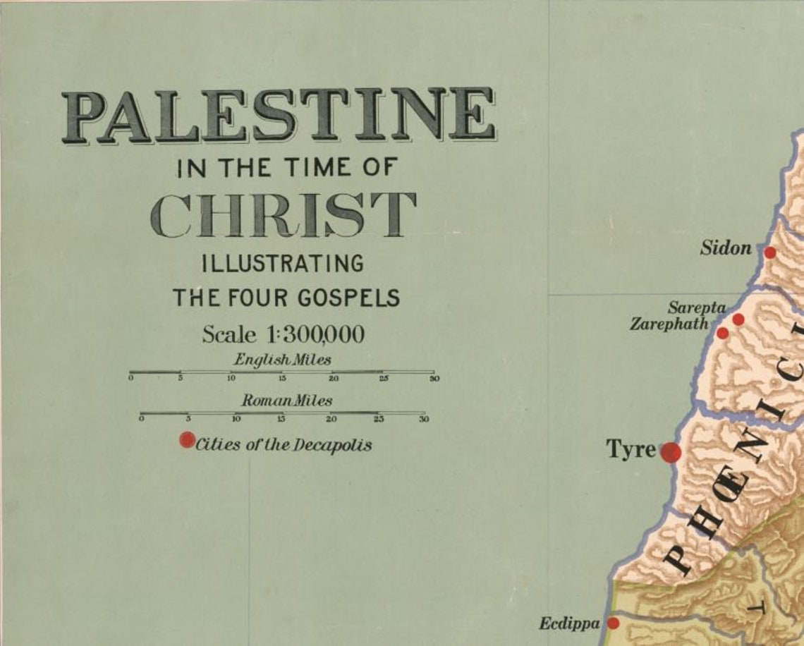 Palestine in the Time of Christ Map | Vintage Bible Map | Restored ...