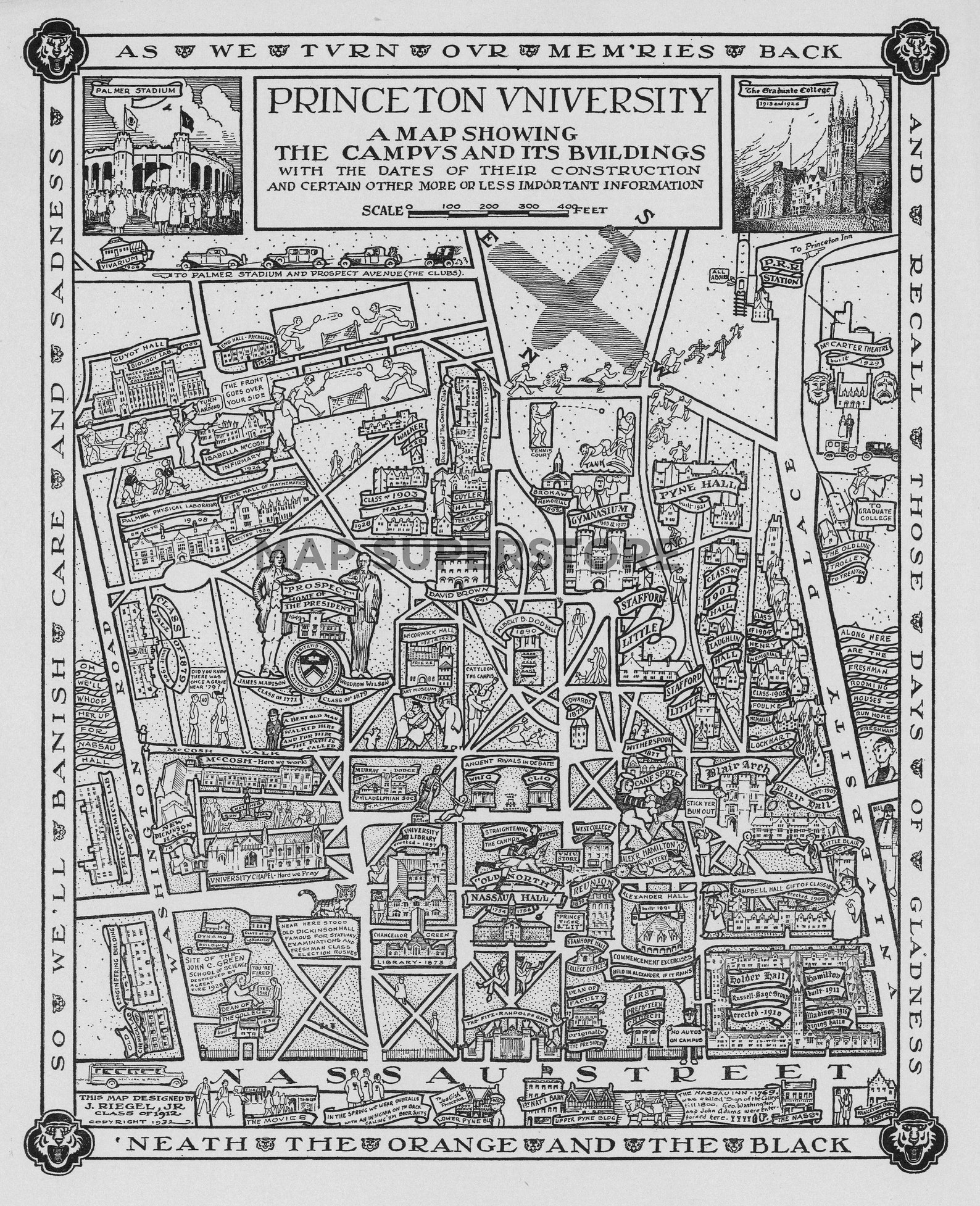 Vintage Princeton University Campus Map - 1932 Pictorial Map ...