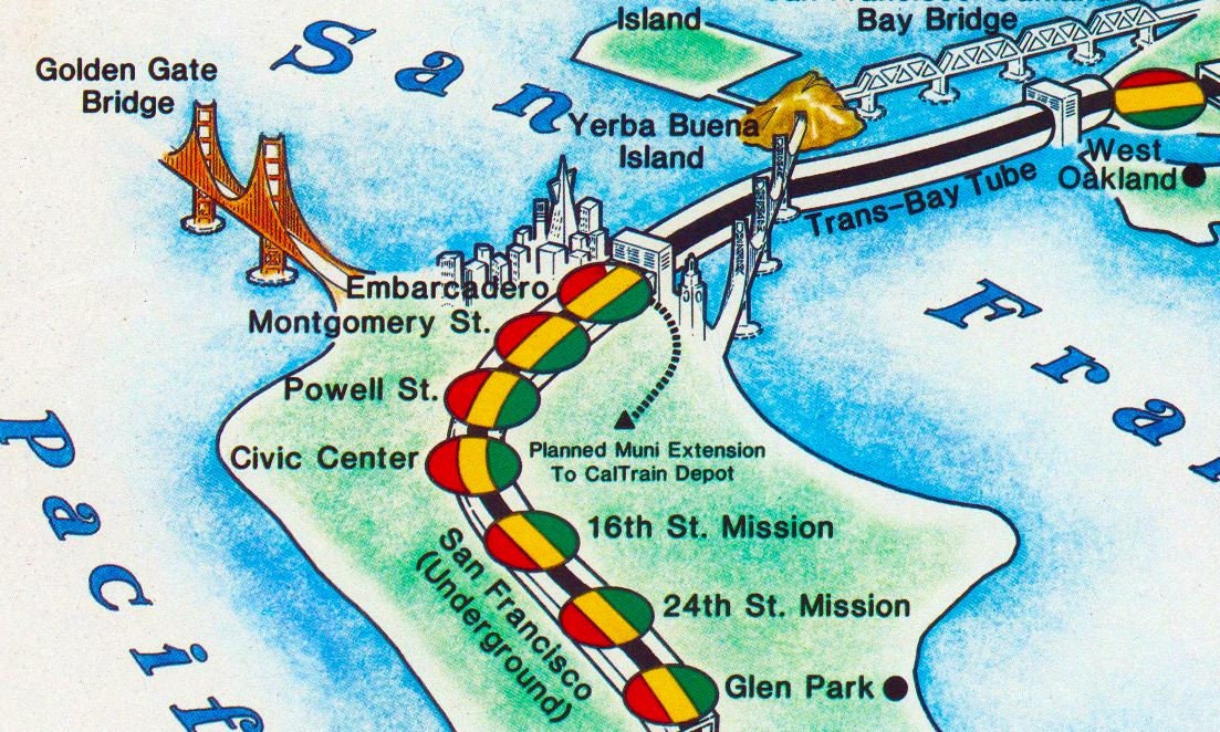 Vintage 1989 BART System Map: San Francisco Bay Area Transit Poster or ...