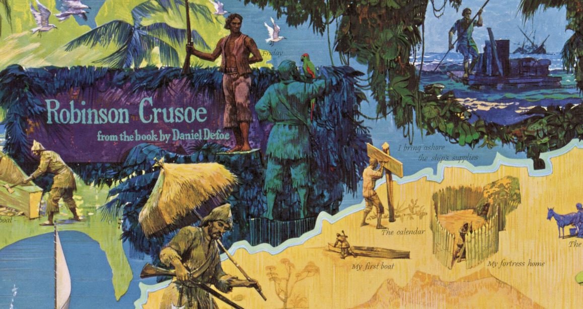 Vintage Pictorial Map - Robinson Crusoe: From the Book by Daniel Defoe ...