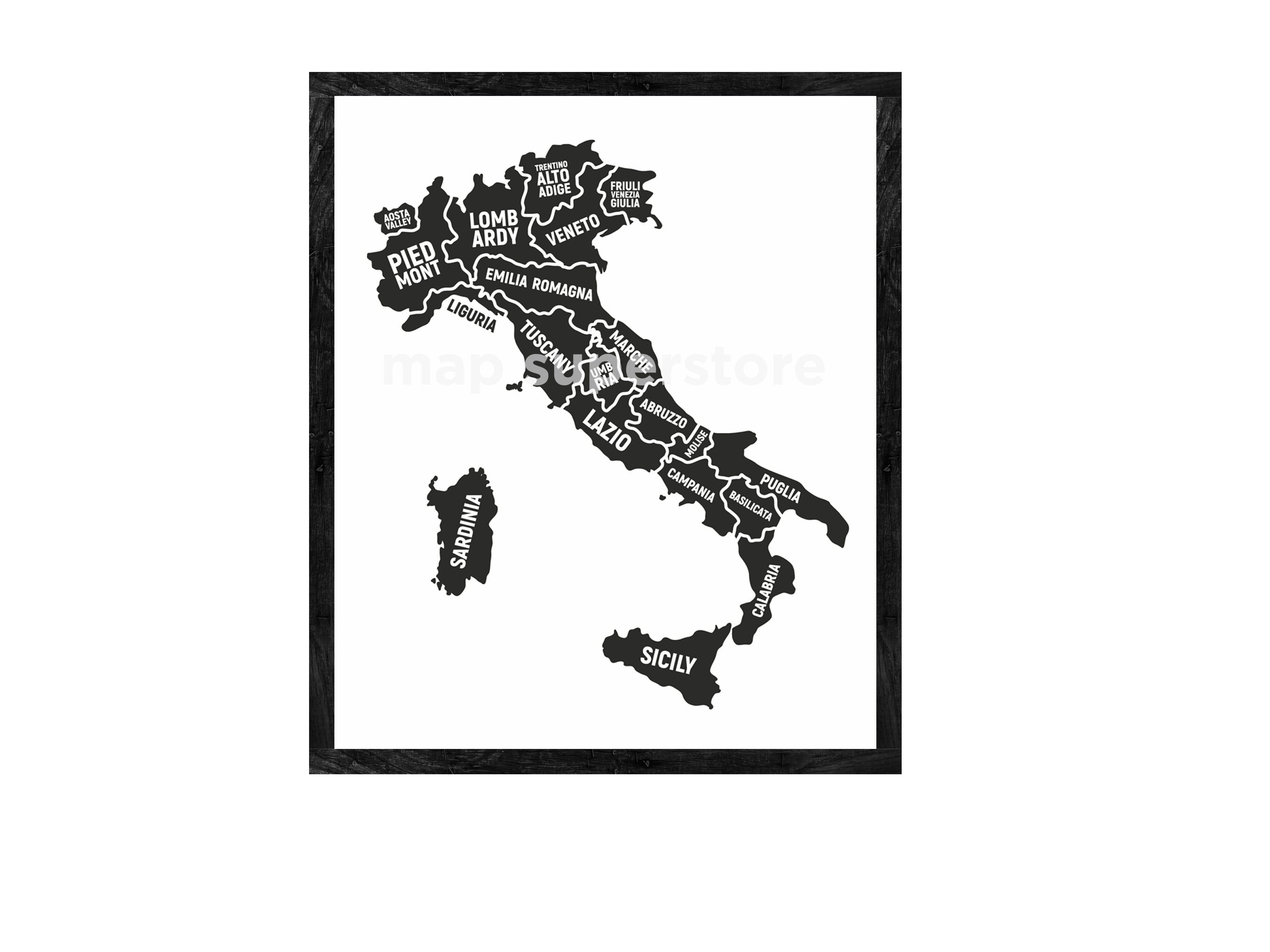 Black and White Italy Map Print: Italian Regions Travel Art - Etsy