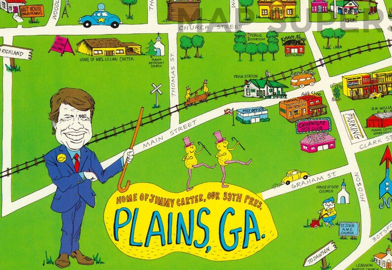1976 Jimmy Carter Plains Georgia Map: Vintage Presidential Inauguration ...