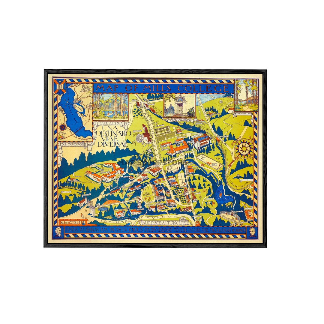 Mills College Campus - A Bird's-eye View | Vintage College Map ...
