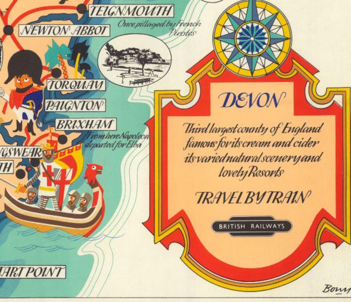 1950 Devon Pictorial Map: Vintage British Railway Travel Poster - Etsy