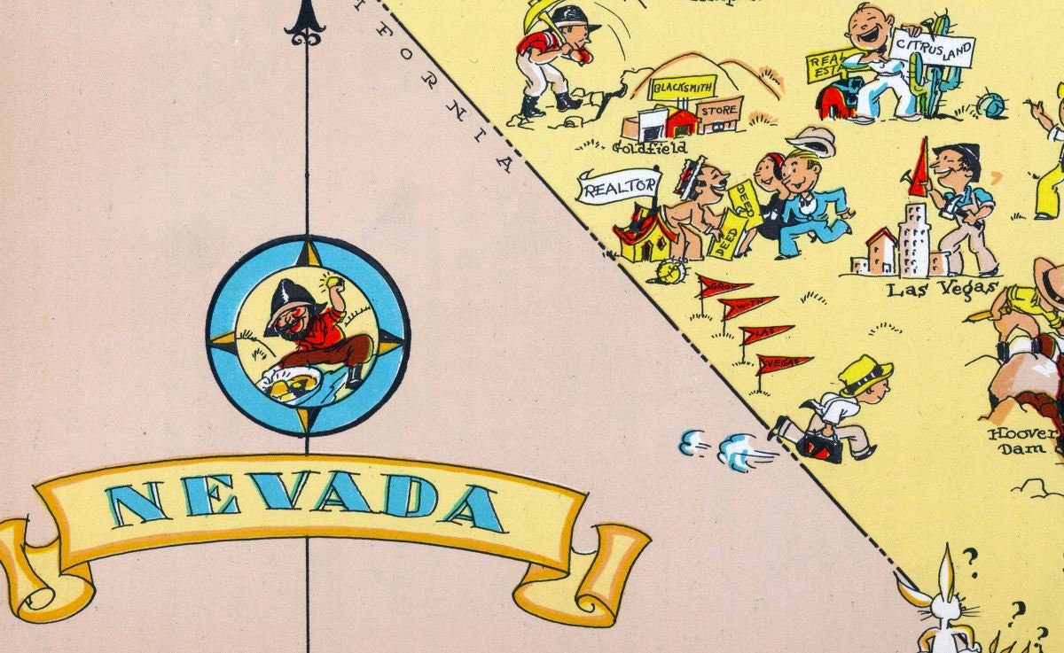 Vintage 1935 Nevada Pictorial Map Frank J. Taylor & Ruth Taylor White ...