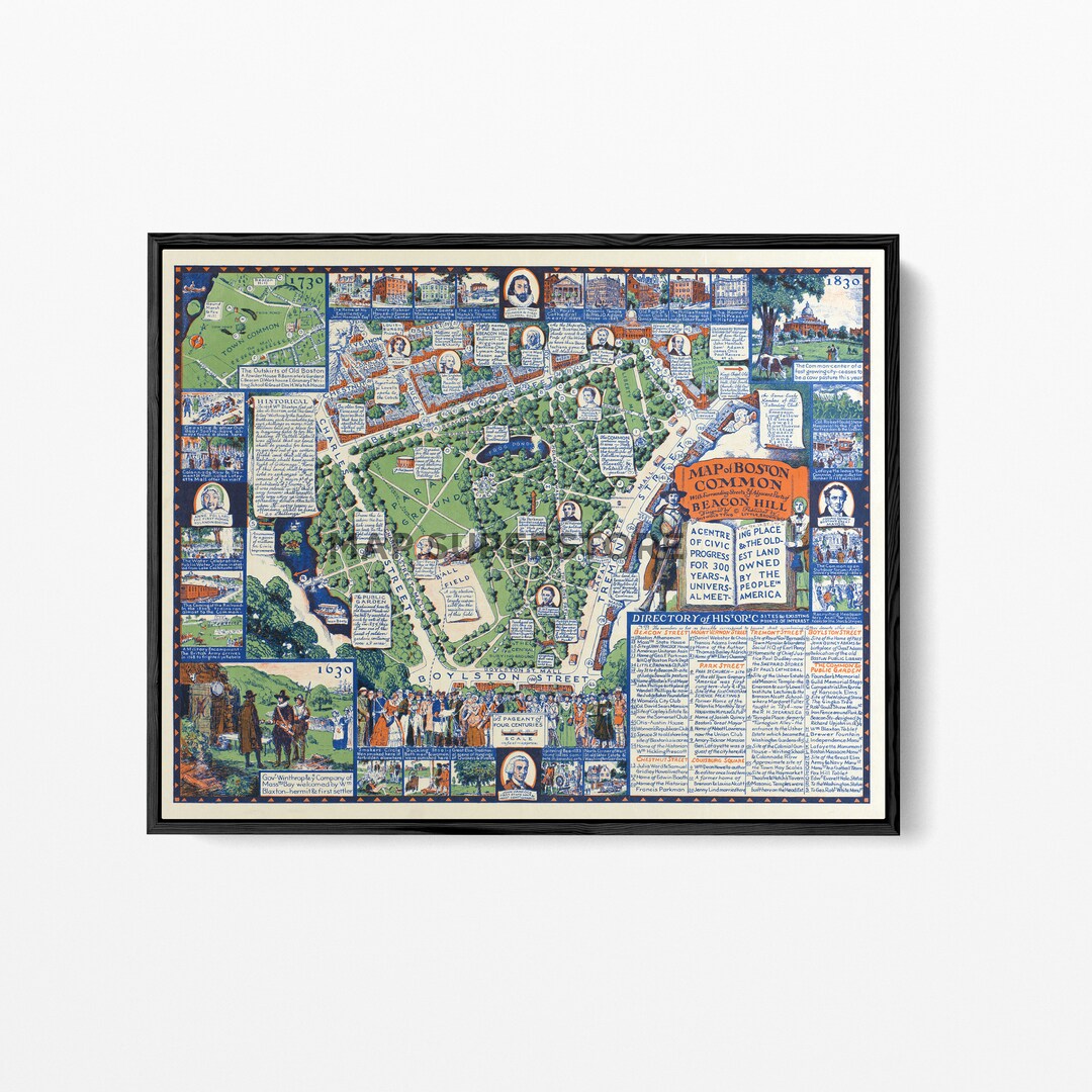 1934 Pictorial Map of Boston Common and Surrounding Streets by Griswold ...