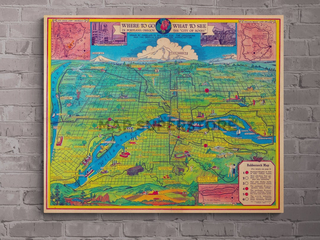 Discover Portland: A Pictorial Map of the 'city of Roses | Vintage ...