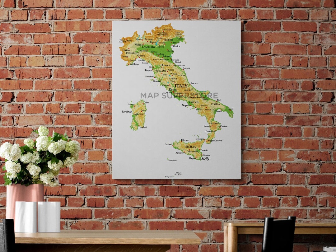 Italy Physical Geography Map: Canvas or Poster Print - Etsy
